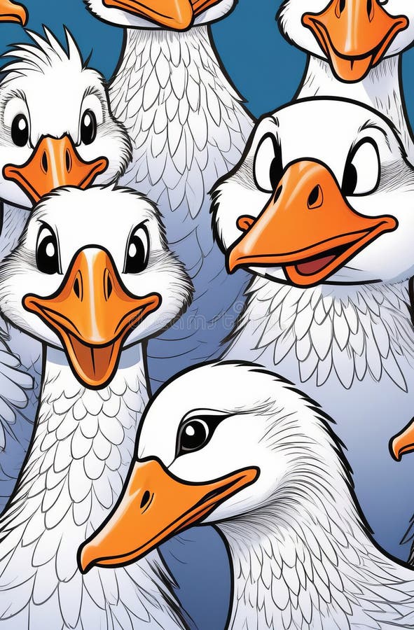Funny Cartoon Goose with Vivid Expressions on a Blue Backdrop Stock ...
