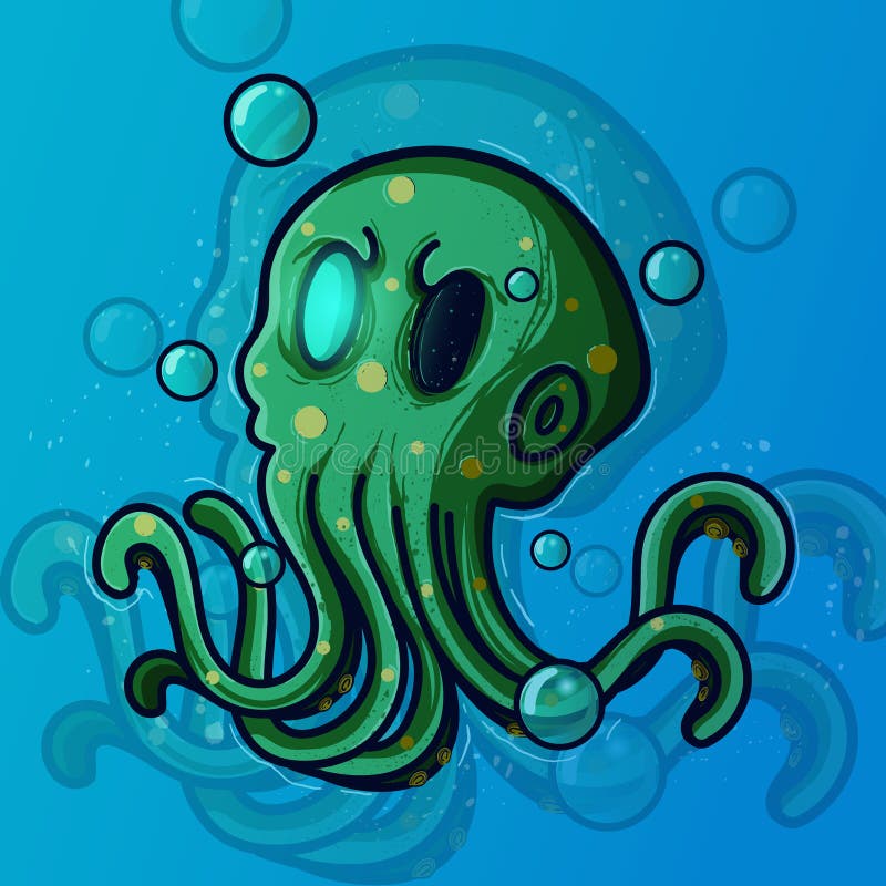 Funny Cartoon Green Octopus Stock Vector - Illustration of octopus ...