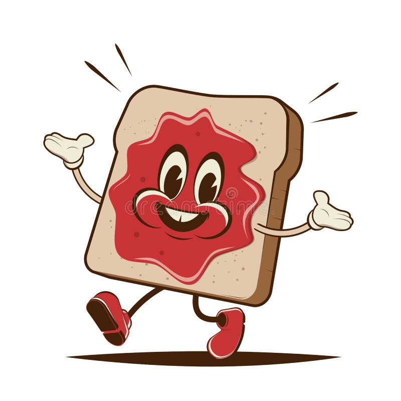 Funny Cartoon Illustration of a Walking Toast with Jam Stock Vector ...