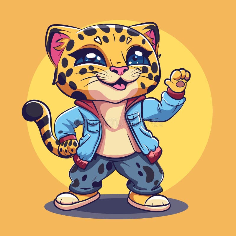 Funny Cartoon Leopard in a Blue Jacket. Vector Illustration. Stock ...