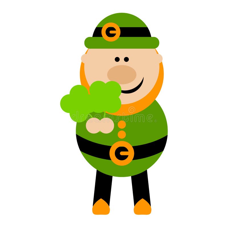 Funny Cartoon Leprechaun Holding a Clover Stock Vector - Illustration ...