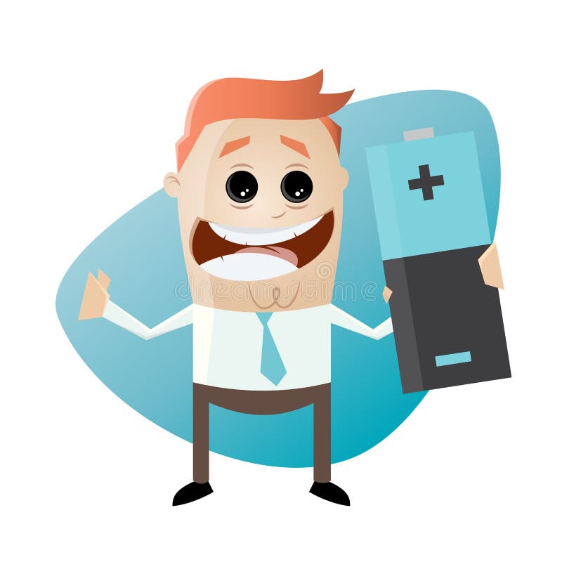 Funny Cartoon Man with Big Battery Stock Vector - Illustration of clip ...