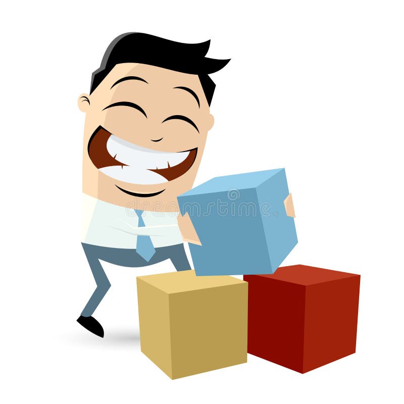 Funny Cartoon Man with Colorful Blocks Stock Vector - Illustration of ...