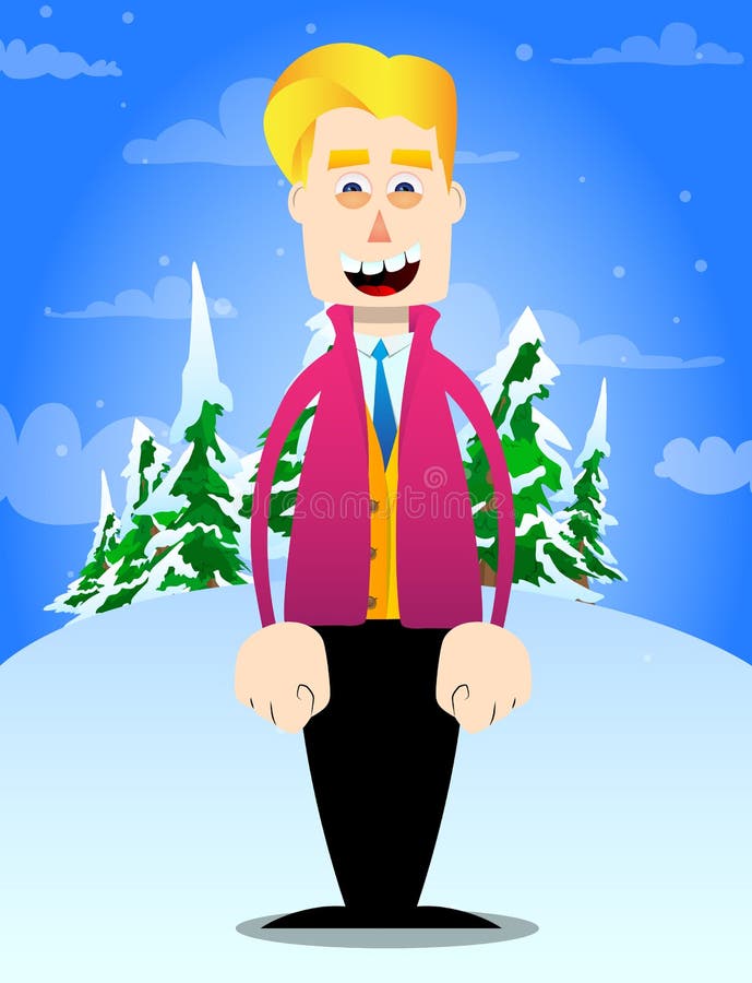 Funny Cartoon Man Dressed for Winter Standing. Stock Illustration ...