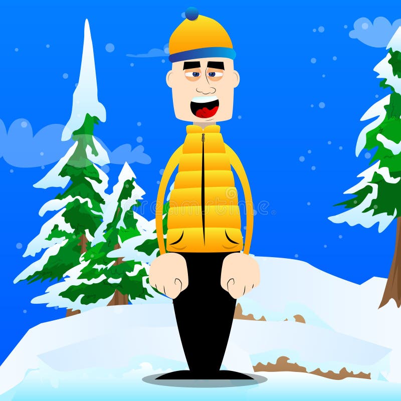 Funny Cartoon Man Dressed for Winter Standing. Stock Illustration ...