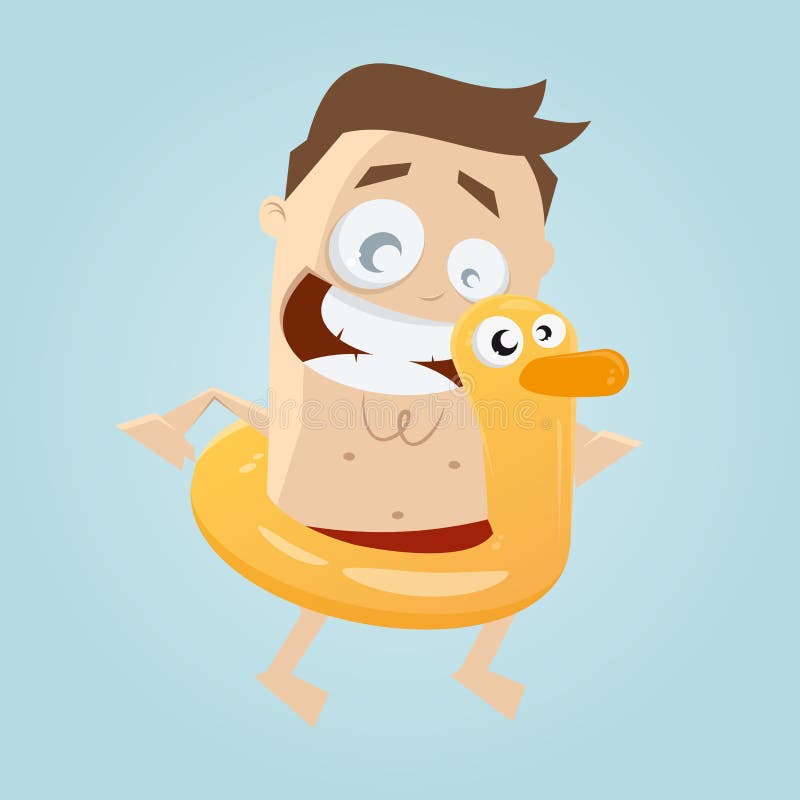 Funny Cartoon Man with Floating Duck Stock Vector - Illustration of ...