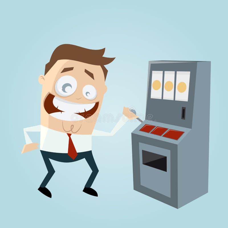 Funny Cartoon Man is Playing Slot Machine Stock Vector - Illustration ...