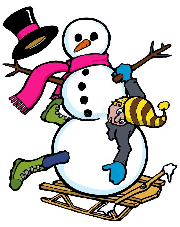Funny Cartoon of Man Stuck in a Sledding Snowman Stock Vector ...