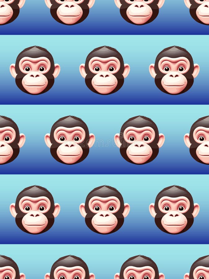 Funny Cartoon Monkey Faces, Seamless Vector Pattern Stock Vector ...