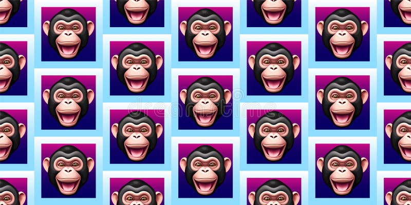 Funny Cartoon Monkey Faces, Seamless Vector Pattern Stock Vector - Illustration of baby, cute ...