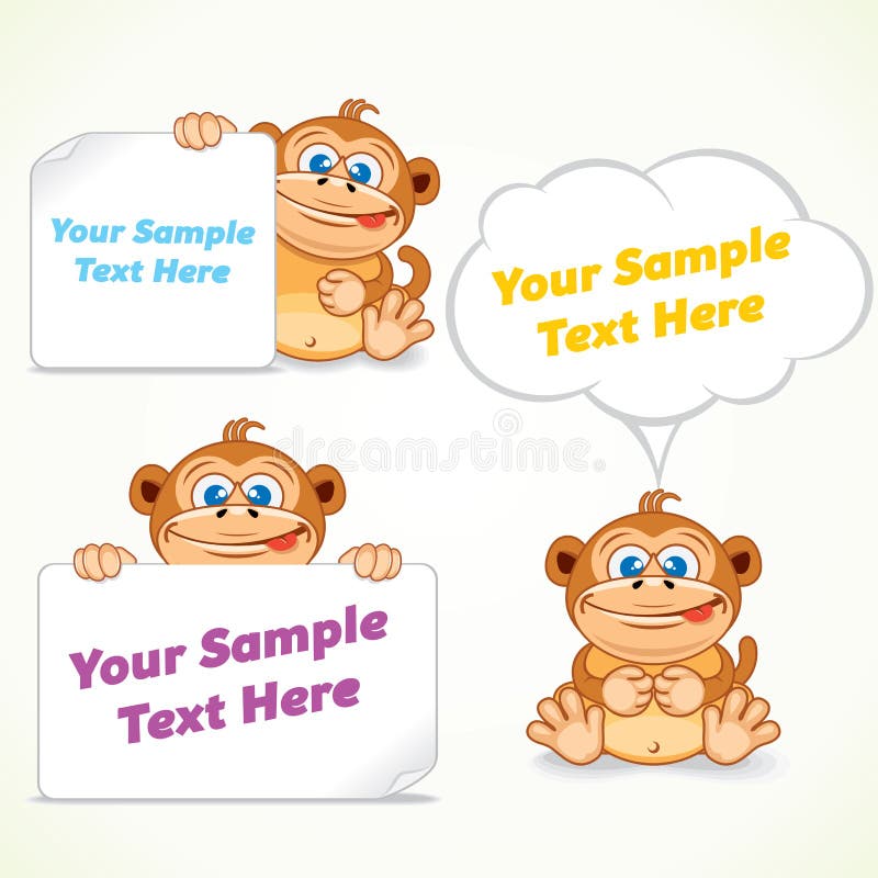 Funny Cartoon Monkey with Poster and Labels Stock Vector - Illustration ...