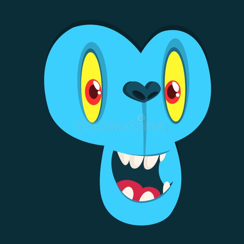 Funny Cartoon Monster Face Avatar. Vector Blue Monster. Stock ...