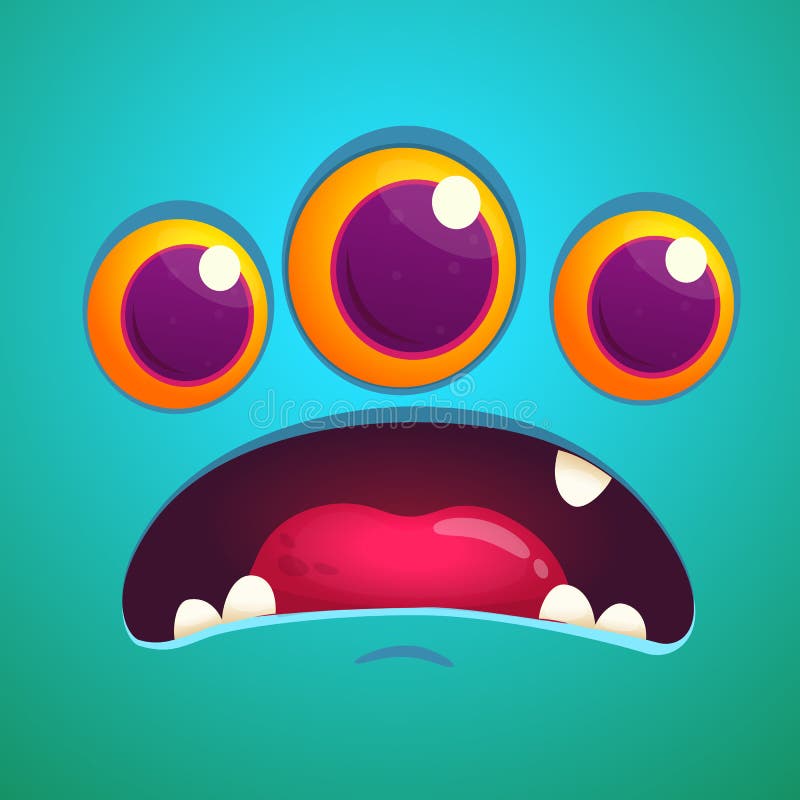 Funny Cartoon Monster Face. Vector Halloween Monster Square Avatar ...