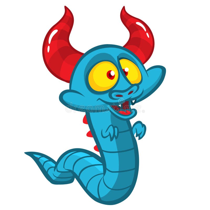 Cute Blue and Horned Cartoon Monster.and Long Tongue. Halloween Vector ...