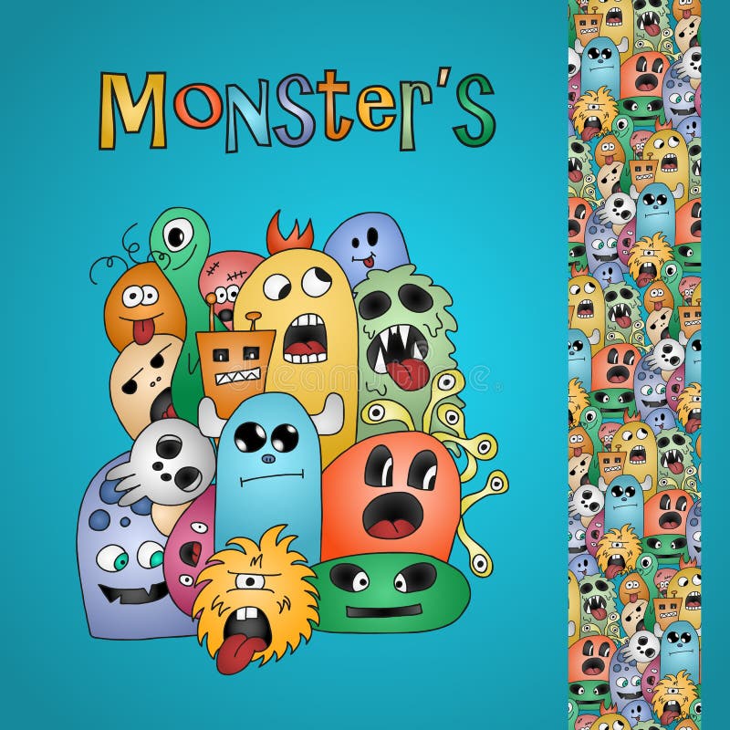 Funny Cartoon Monsters Card and Border Stock Vector - Illustration of ...