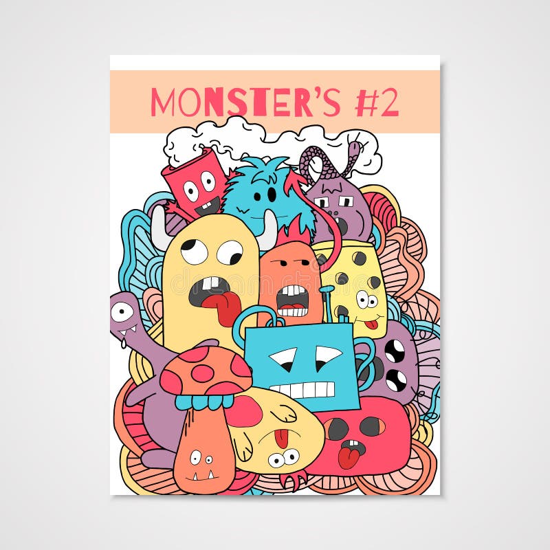 Funny Cartoon Monsters Poster Stock Vector - Illustration of cute ...