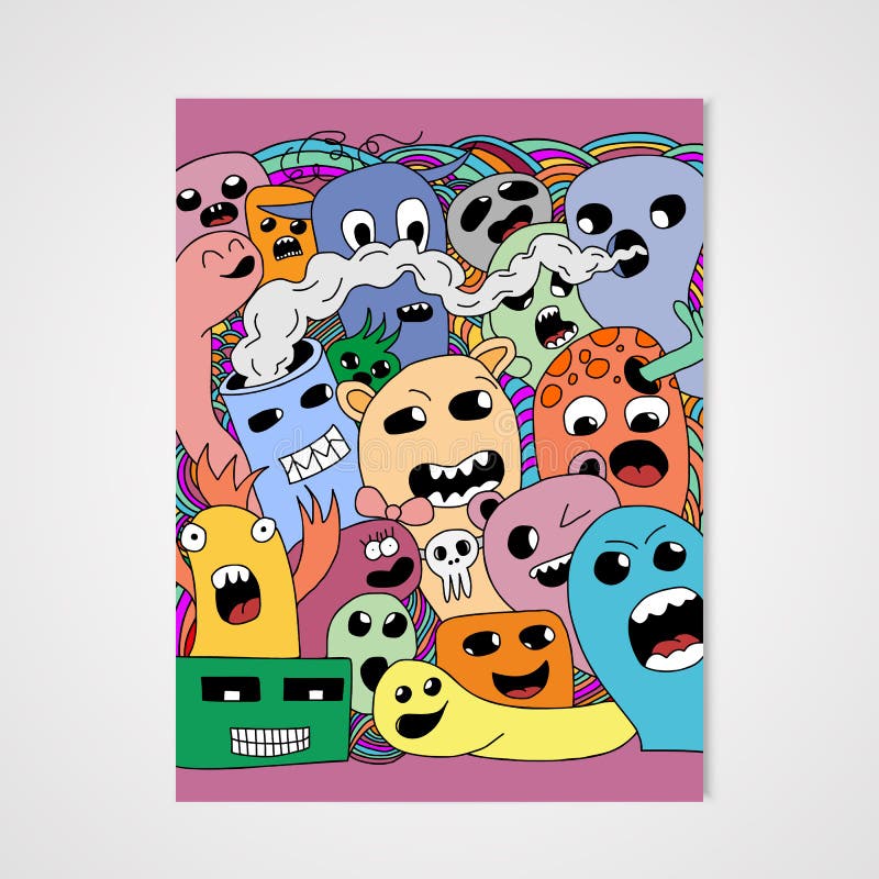 Funny Cartoon Monsters Poster Stock Vector - Illustration of ...
