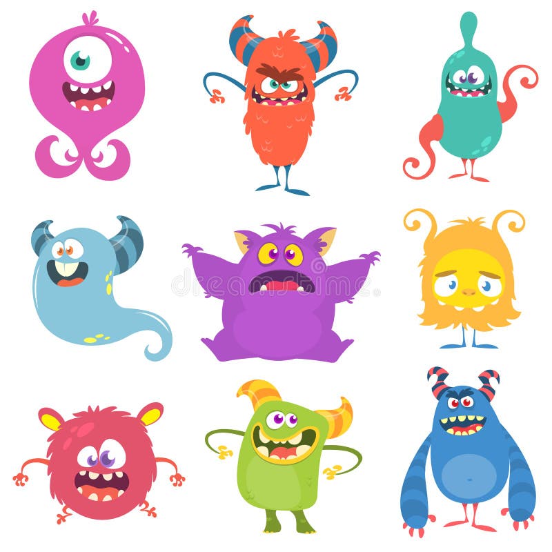 Funny Cartoon Monsters Set Vector Illustration Stock Vector