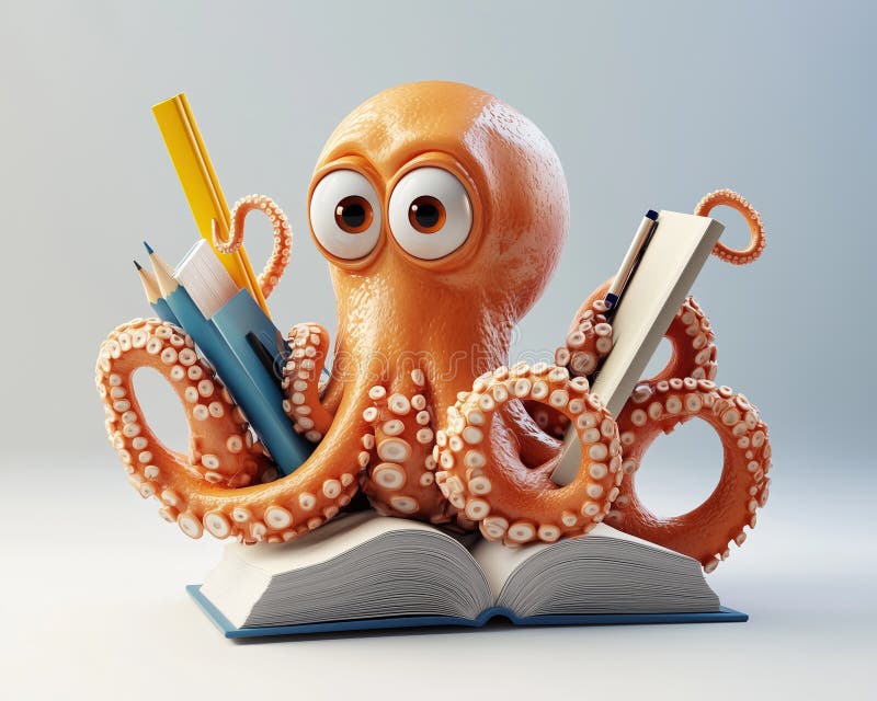 Funny Cartoon Octopus Holding Different Tools in Each Tentacle ...