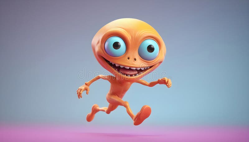 Funny Cartoon Orange Alien Running, 3d Rendering. Generative AI Stock ...