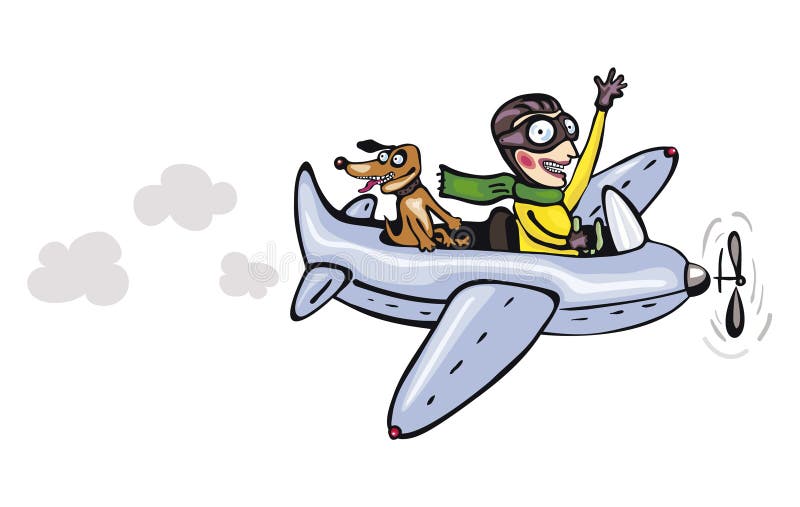 Funny Cartoon Pilot and Dog Stock Vector - Illustration of celebrate ...
