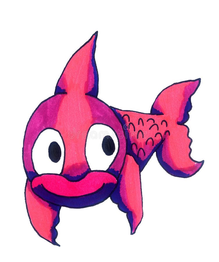 Funny Cartoon Pink Fish stock illustration. Illustration of creative ...