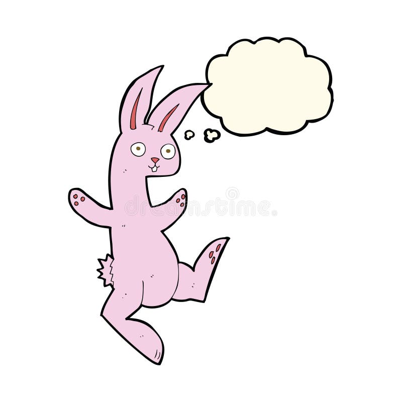 Funny Cartoon Pink Rabbit with Thought Bubble Stock Illustration ...