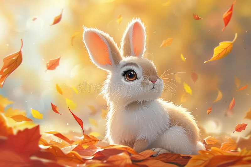 Funny Cartoon Rabbit in Autumn Leaves Stock Image - Image of hare ...