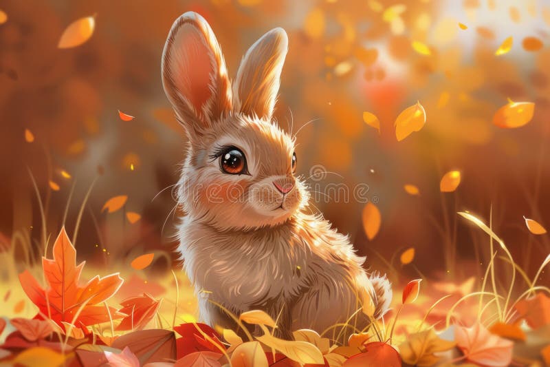 Funny Cartoon Rabbit in Autumn Leaves Stock Photo - Image of holiday ...