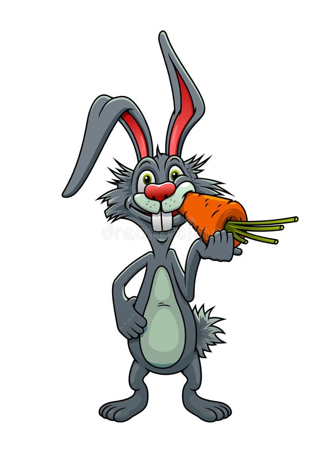 Funny Cartoon Rabbit Eating a Carrot Stock Vector - Illustration of ...