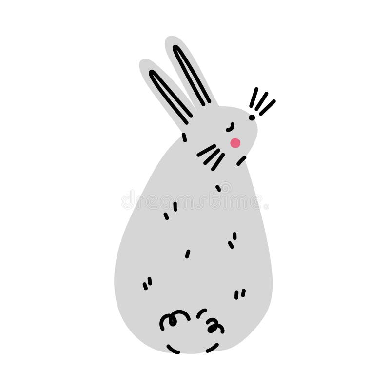 Funny Cartoon Rabbit. Simple Gray Hare. Easter Bunny Sitting. Flat ...