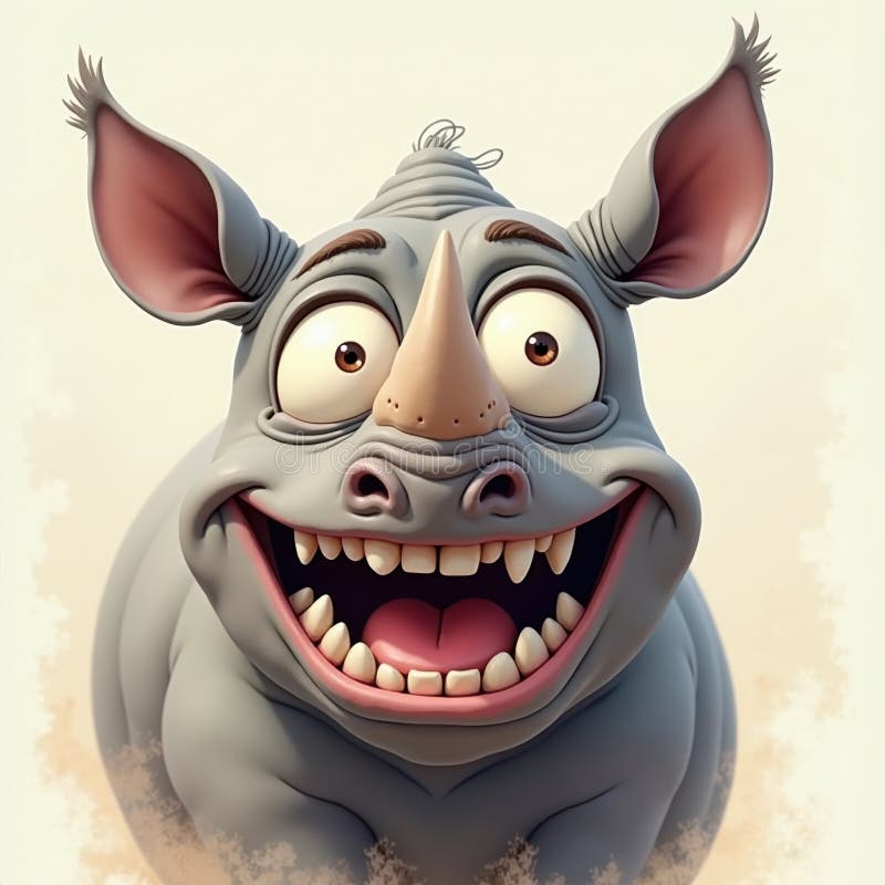 Funny Cartoon Rhino with Big Grin Stock Illustration - Illustration of ...