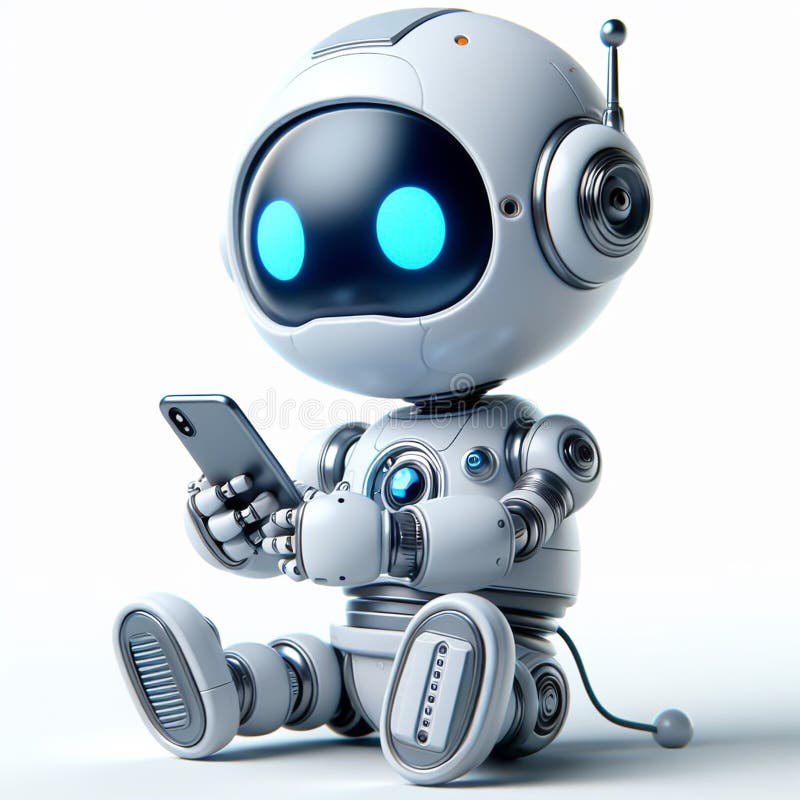 Funny Cartoon of a Robot with a Cell Phone. Digital and Technology Team ...