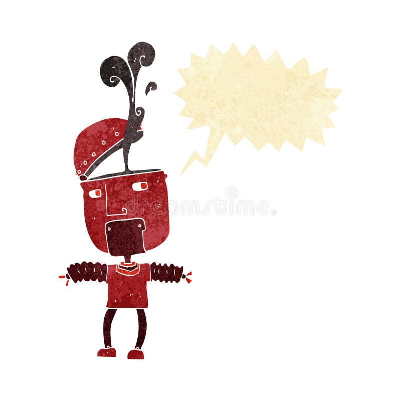 Funny Cartoon Robot with Open Head with Speech Bubble Stock ...