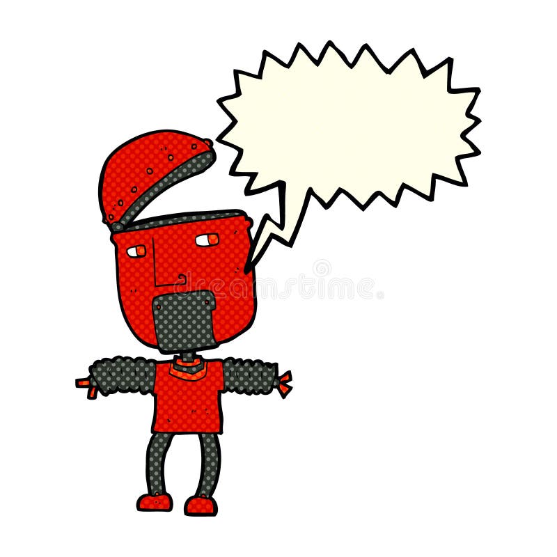 Funny Cartoon Robot with Open Head with Speech Bubble Stock ...