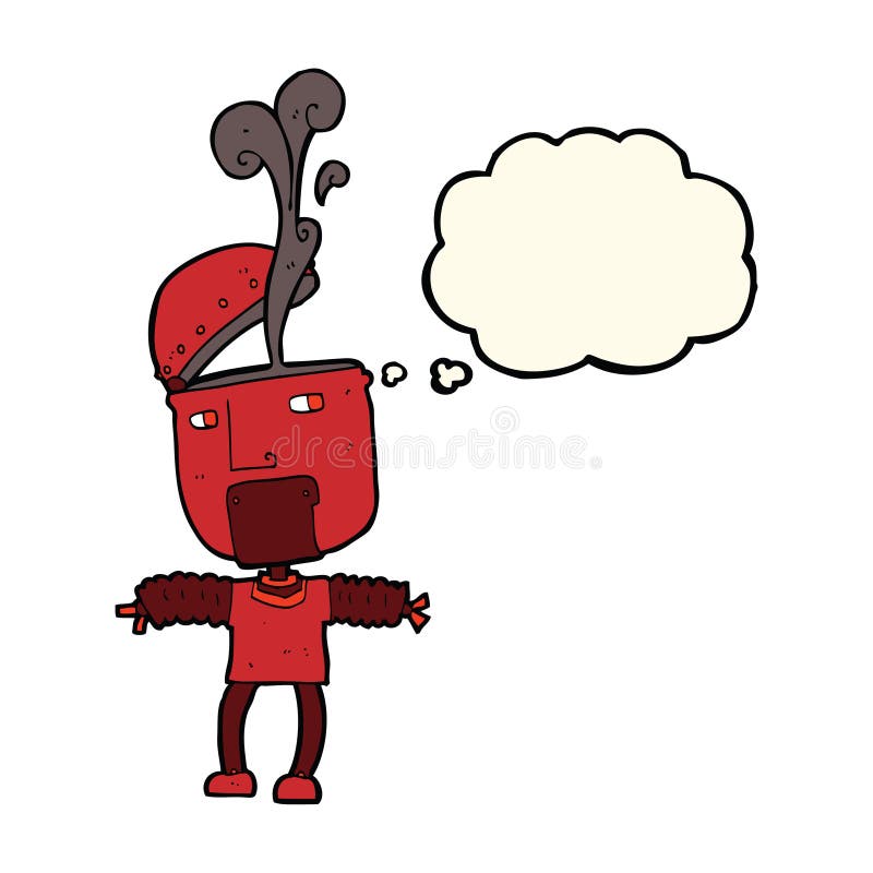 Funny Cartoon Robot with Open Head with Thought Bubble Stock ...