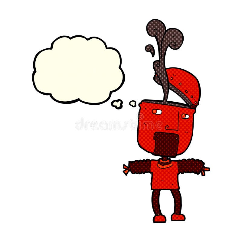 Funny Cartoon Robot with Open Head with Thought Bubble Stock ...