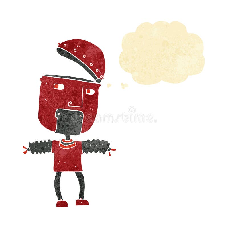 Funny Cartoon Robot with Open Head with Thought Bubble Stock ...