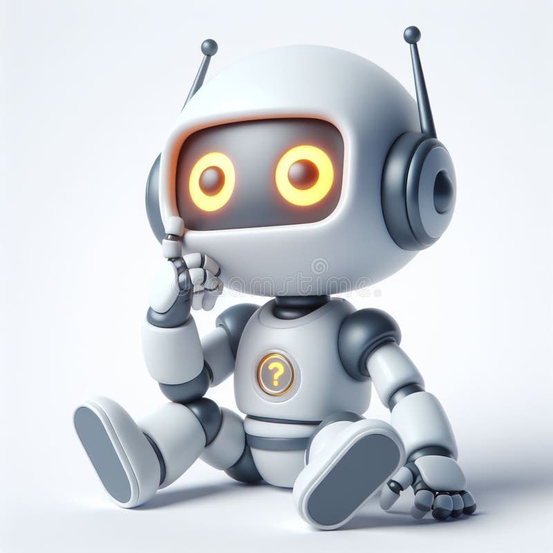 Funny Cartoon of a Robot Thinking. Digital and Technology Team Stock ...