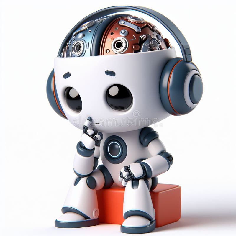 Funny Cartoon of a Robot Thinking. Digital and Technology Team Stock ...