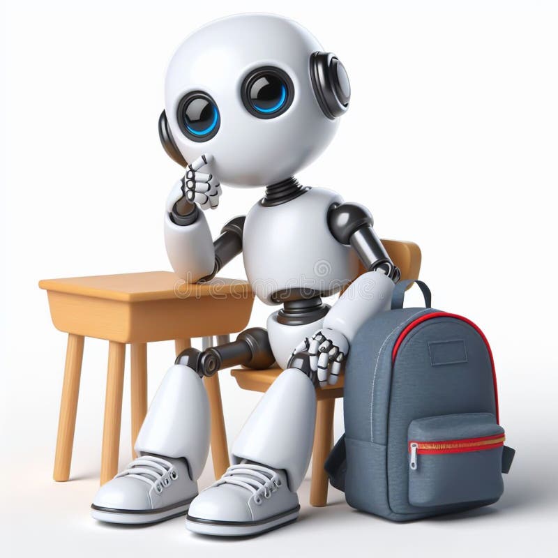 Funny Cartoon of a Robot Thinking. Digital and Technology Time Stock ...