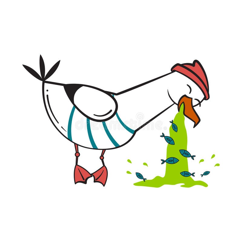 Funny Cartoon Seagull, Spew. Stock Vector - Illustration of blue, beak ...