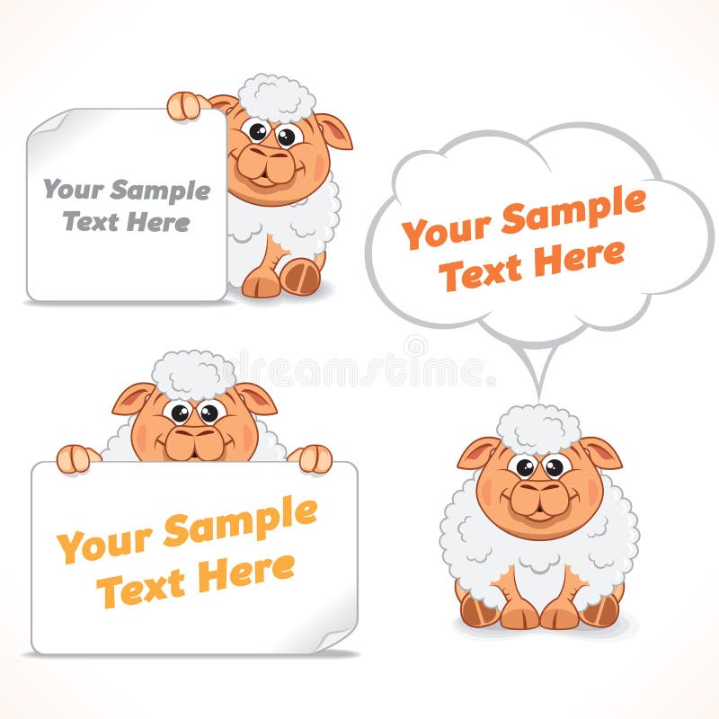 Funny Cartoon Sheep with Banners Stock Vector - Illustration of humor ...