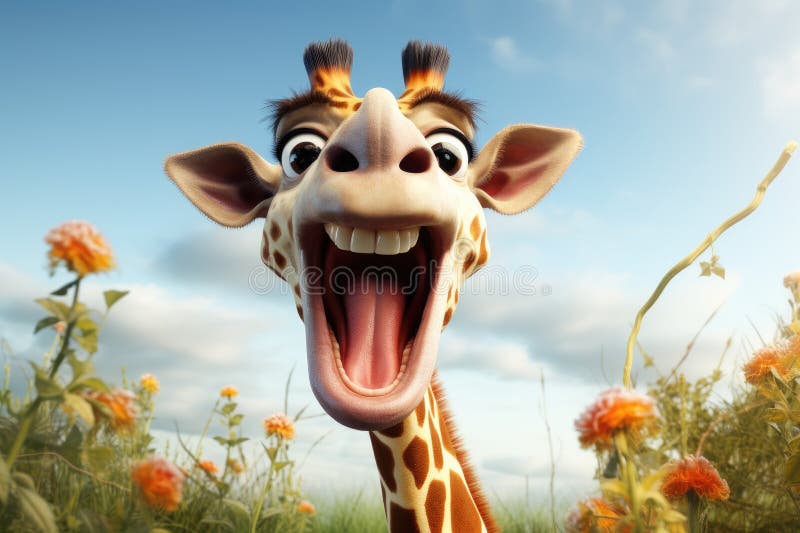 Funny Cartoon Smiling Giraffe Stock Illustration - Illustration of ...