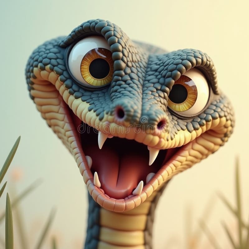 Funny Cartoon Snake with Big Eyes and Open Mouth Stock Illustration ...