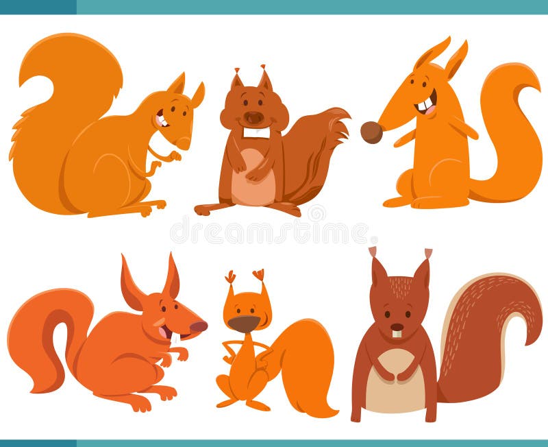 Funny Cartoon Squirrels Animal Characters Set Stock Illustration ...