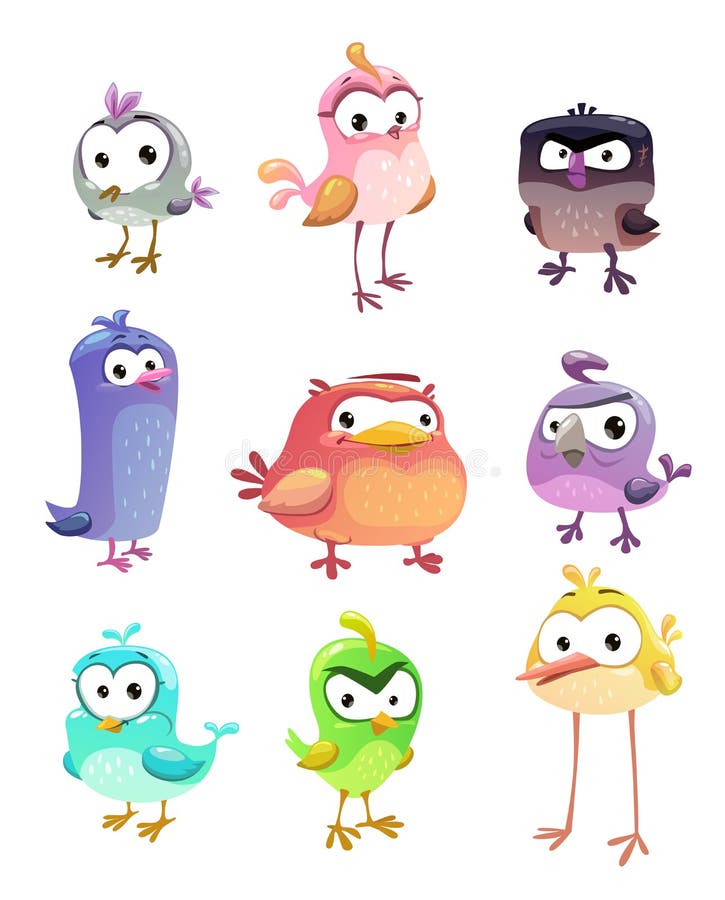 Funny Cartoon Standing Birds Set Stock Vector - Illustration of foolish ...