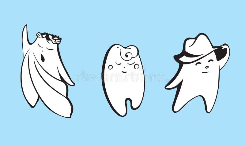 Funny Cartoon Teeth, Ink Line Sketch Stock Illustration - Illustration ...