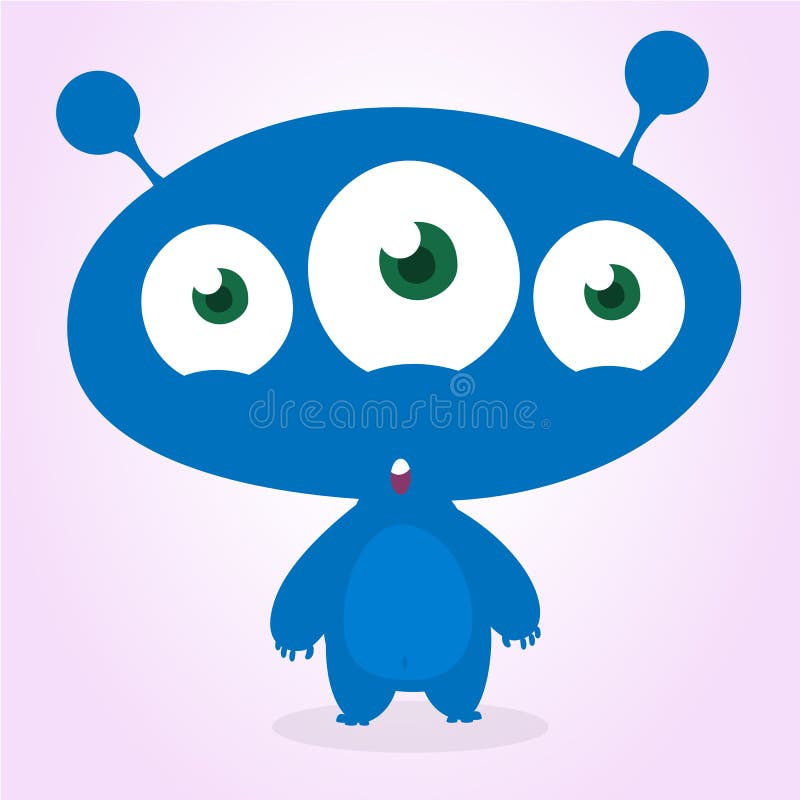Funny Cartoon Three Eyed Alien. Vector Illustration. Stock Vector ...