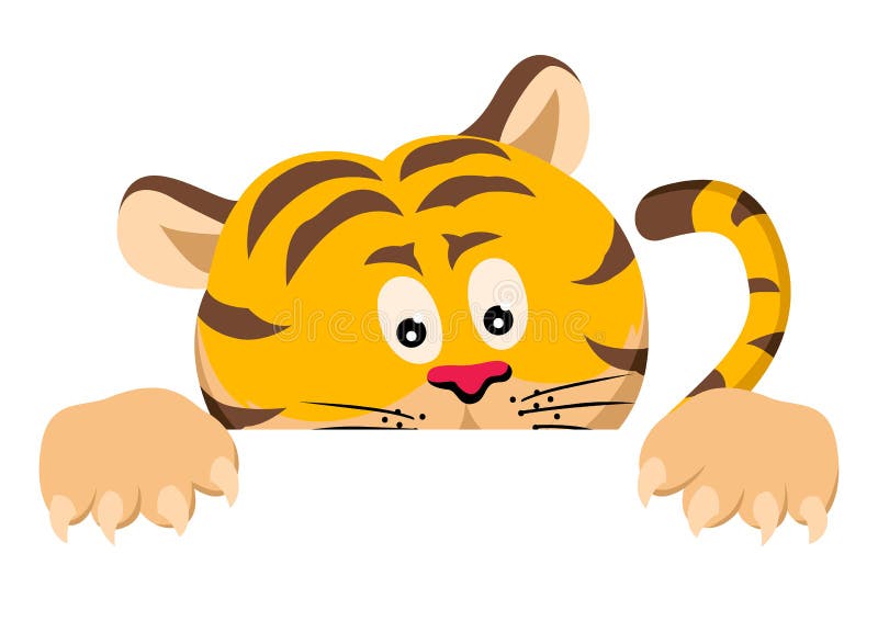Funny Cartoon a Tiger Peeking from Behind the Wall Stock Vector ...